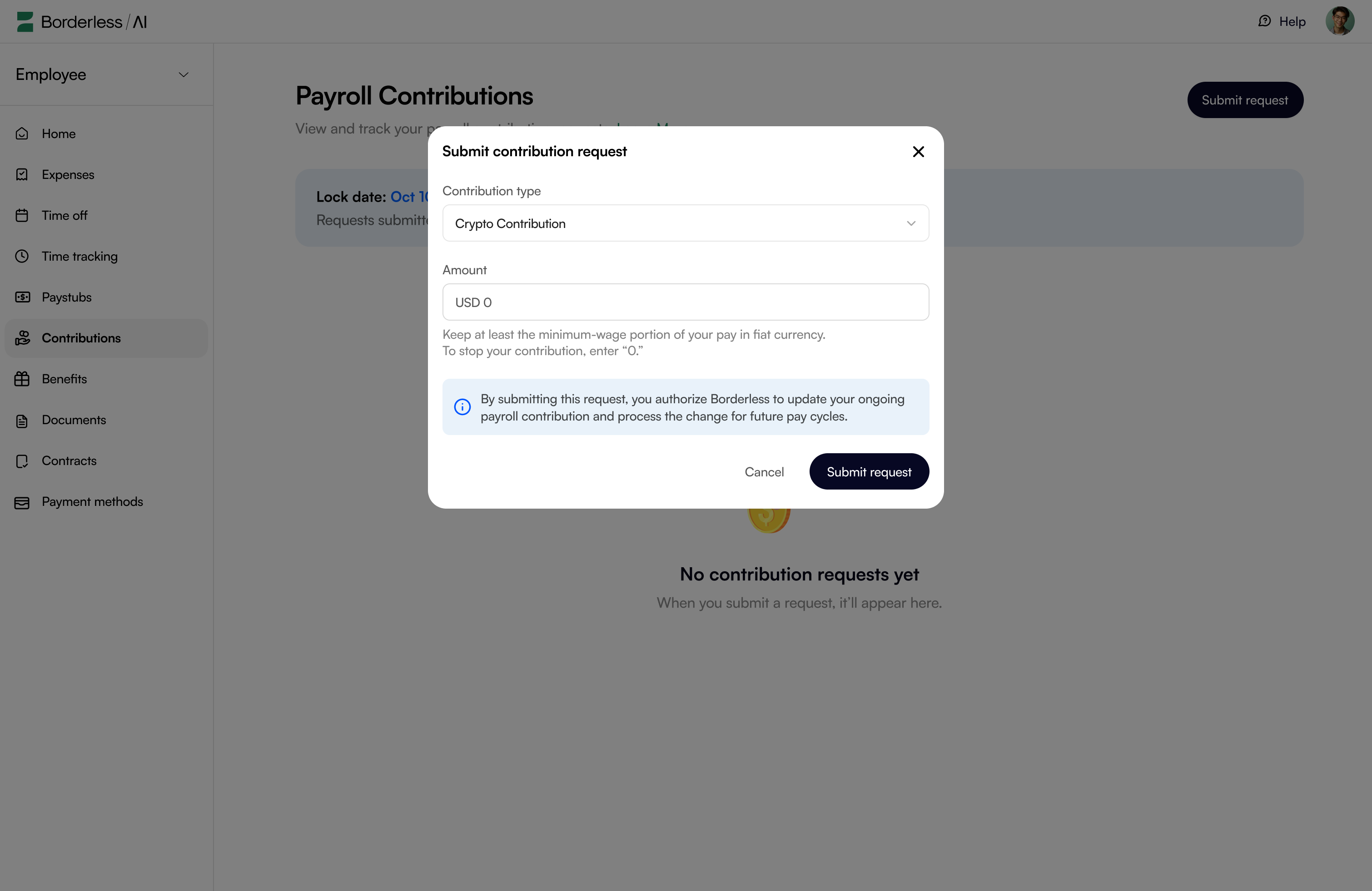 How to manage your payroll contributions – Borderless AI Support Center